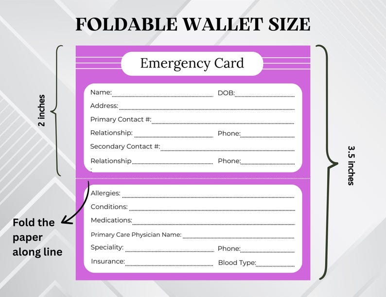 Editable Emergency Contact Card | Printable ICE Card for Wallet ...