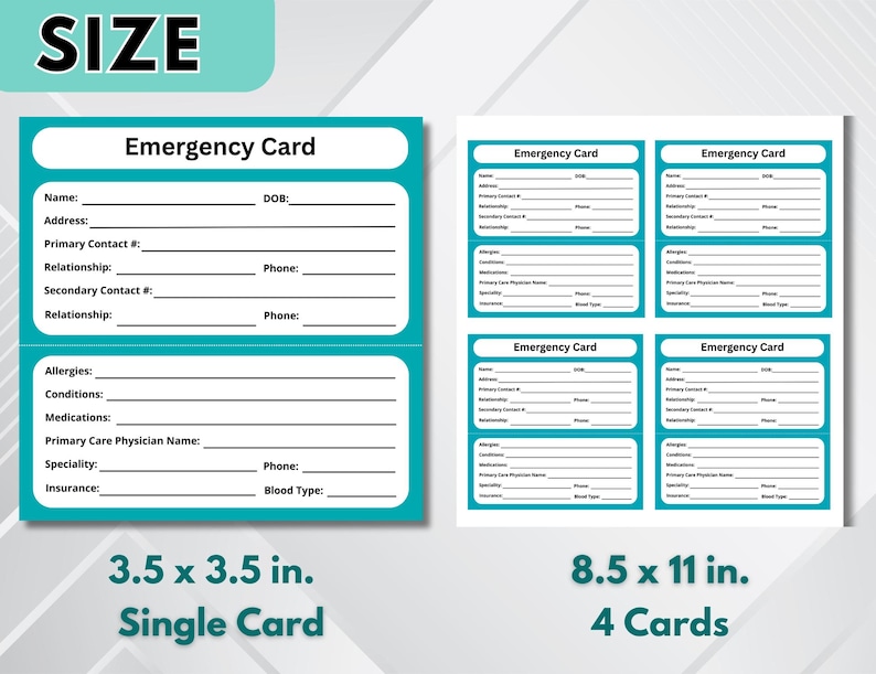 Emergency Contact Card | Printable ICE Wallet Card | Editable Medical ...