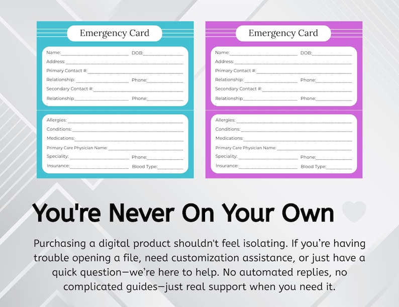 Editable Emergency Contact Card | Printable ICE Card for Wallet ...