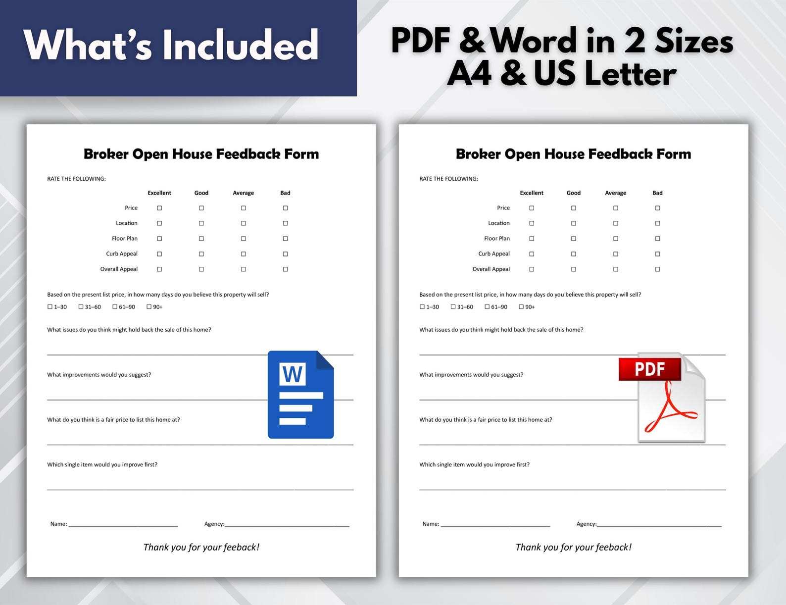 Broker Open House Feedback Form, Printable Real Estate Agent Open House ...