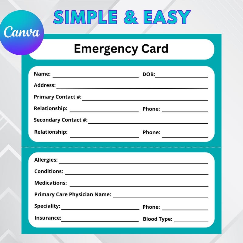 Emergency Contact Id Card - Etsy