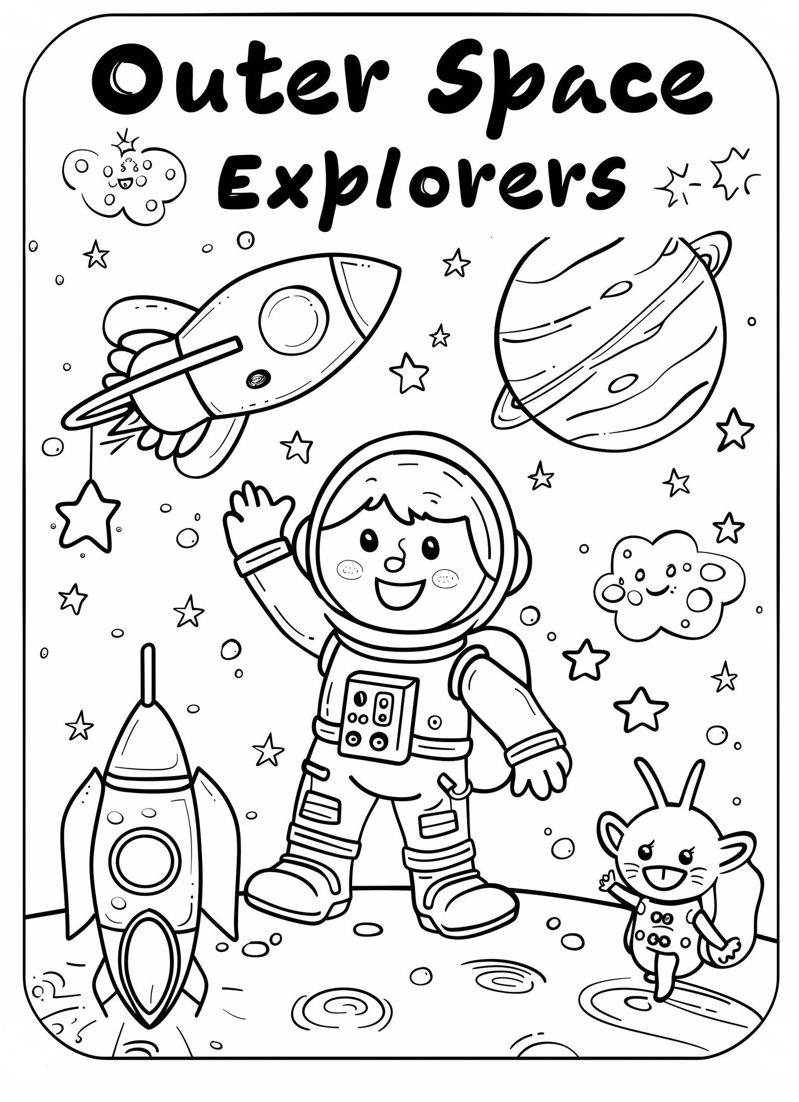 Outer Space Explorers Coloring Book for Kids – Printable Space Activity ...