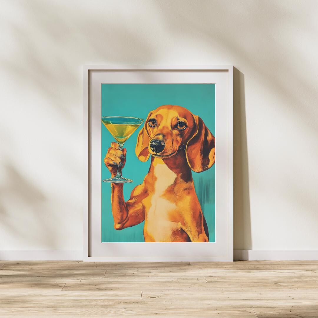 Dachshund Drinking Martini Wall Art, Dog Lover Poster, Bar Wall Decor ...