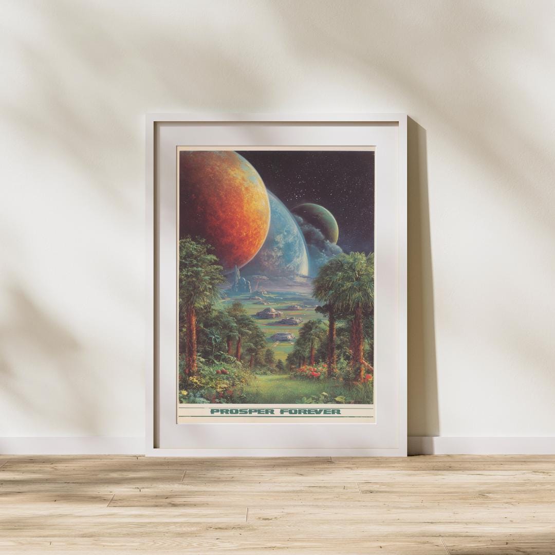 Prosper Forever Retro Space Poster – Futuristic Sci-fi Wall Art, Cosmic ...