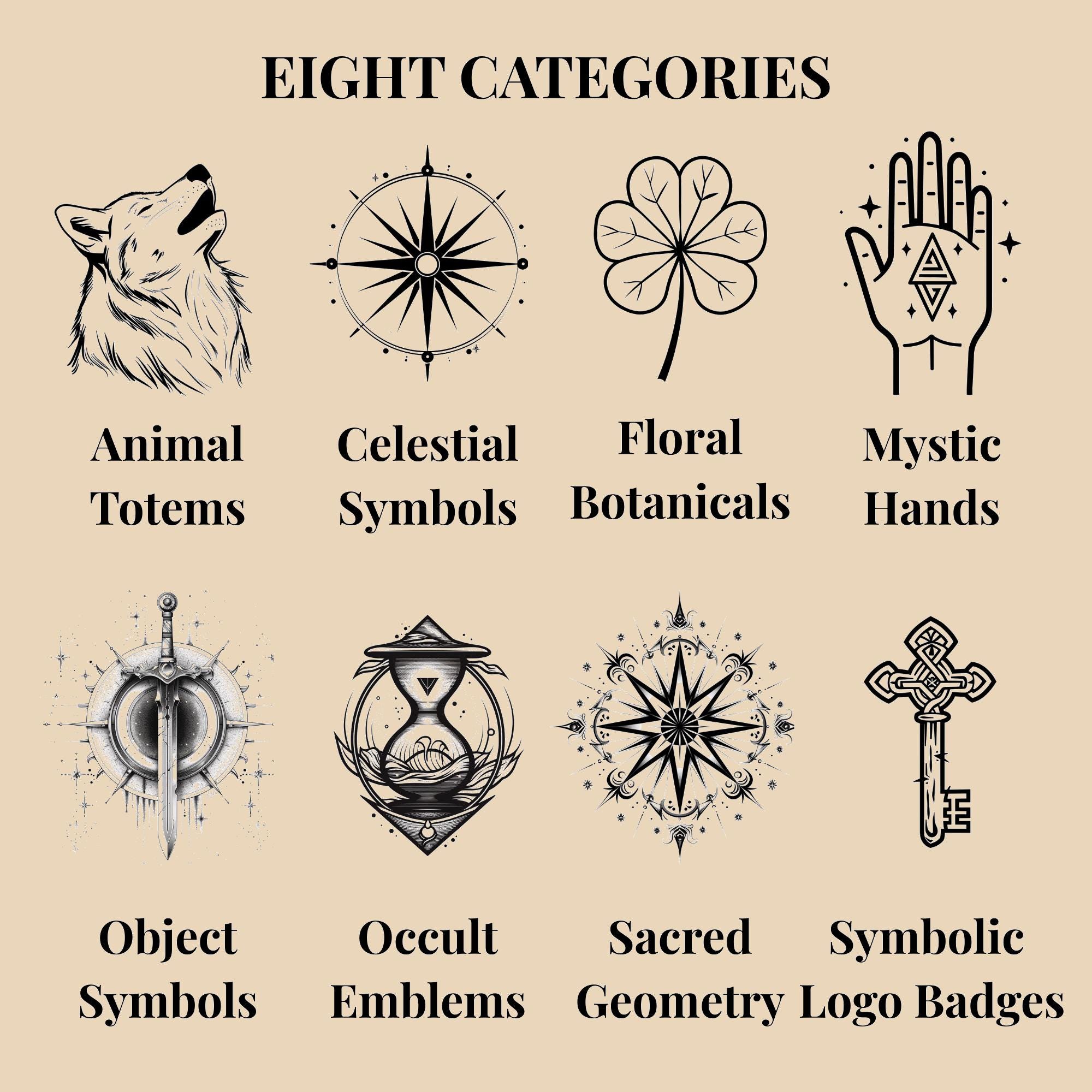 120 Mystic Symbols Clipart – Tattoo-inspired Black Line Icons | 8 ...