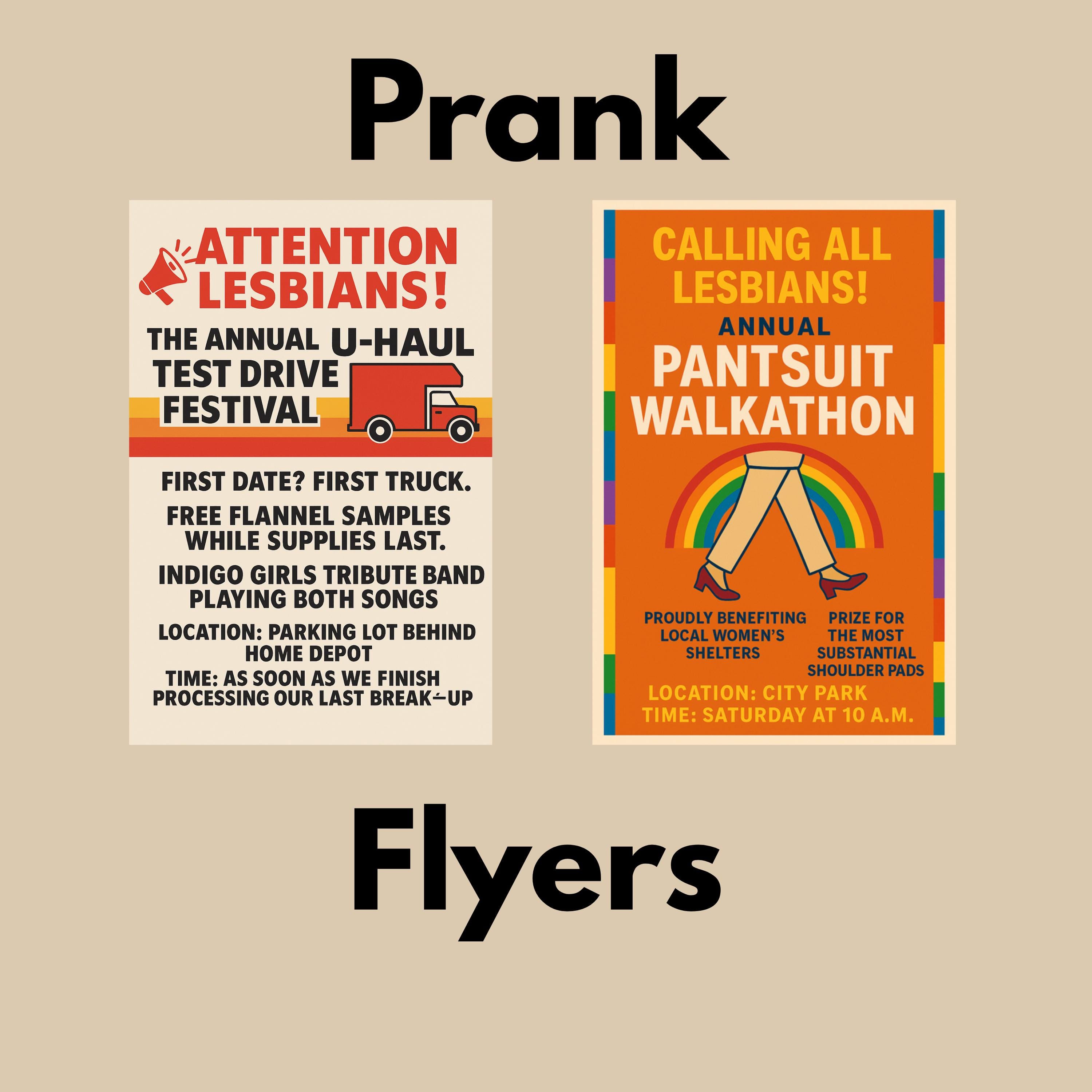 Funny Lesbian Prank Flyers: Retro LGBTQ+ Humor Posters (digital ...