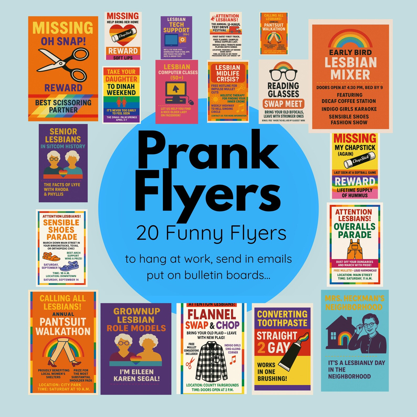 Funny Lesbian Prank Flyers: Retro LGBTQ+ Humor Posters (digital ...