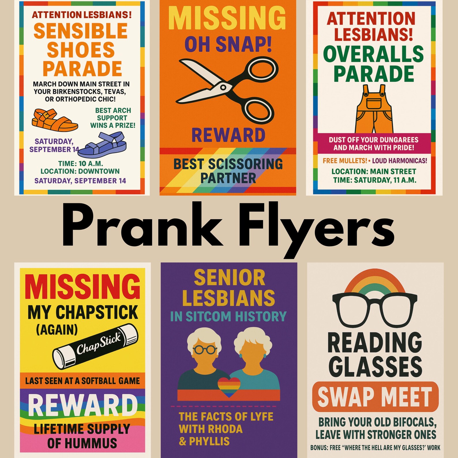 Funny Lesbian Prank Flyers: Retro LGBTQ+ Humor Posters (digital ...