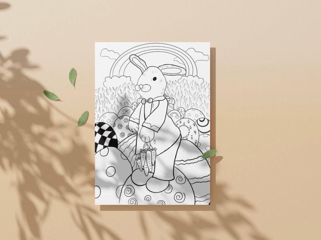 Easter Bunny Downloadable Coloring Sheet - Etsy