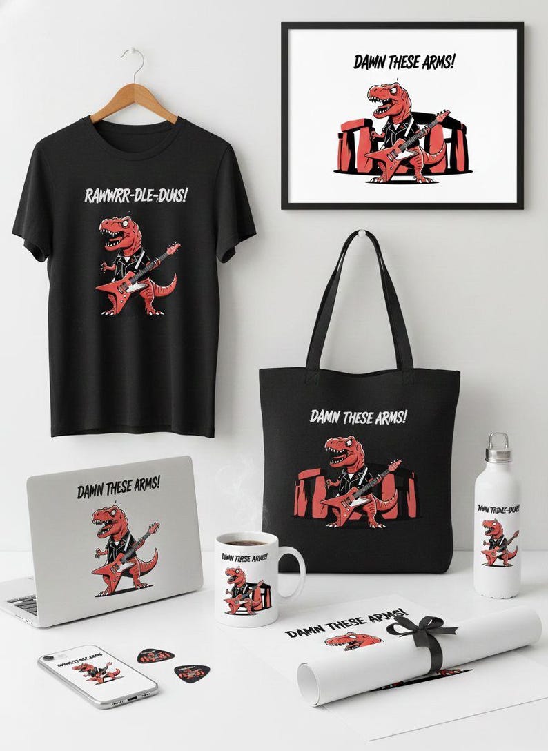 Punk Rock T-rex PNG, Funny Dinosaur Playing Guitar Shirt Design, Heavy ...