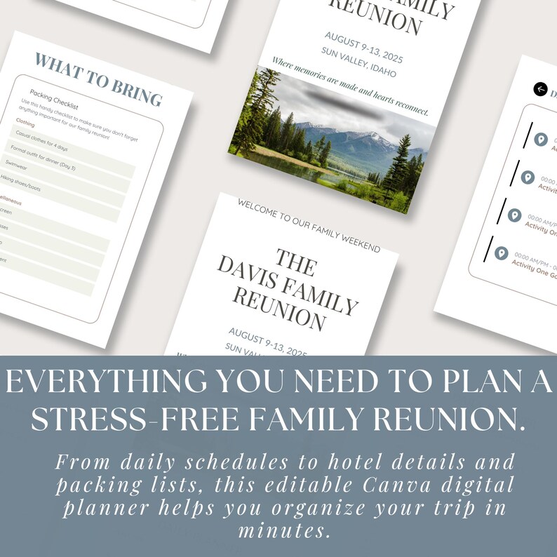 Family Reunion Itinerary Template: Editable Canva PDF, Elegant Trip ...