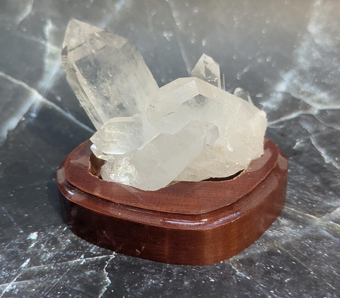 Quartz Crystal Cluster in Wooden Stand - Etsy