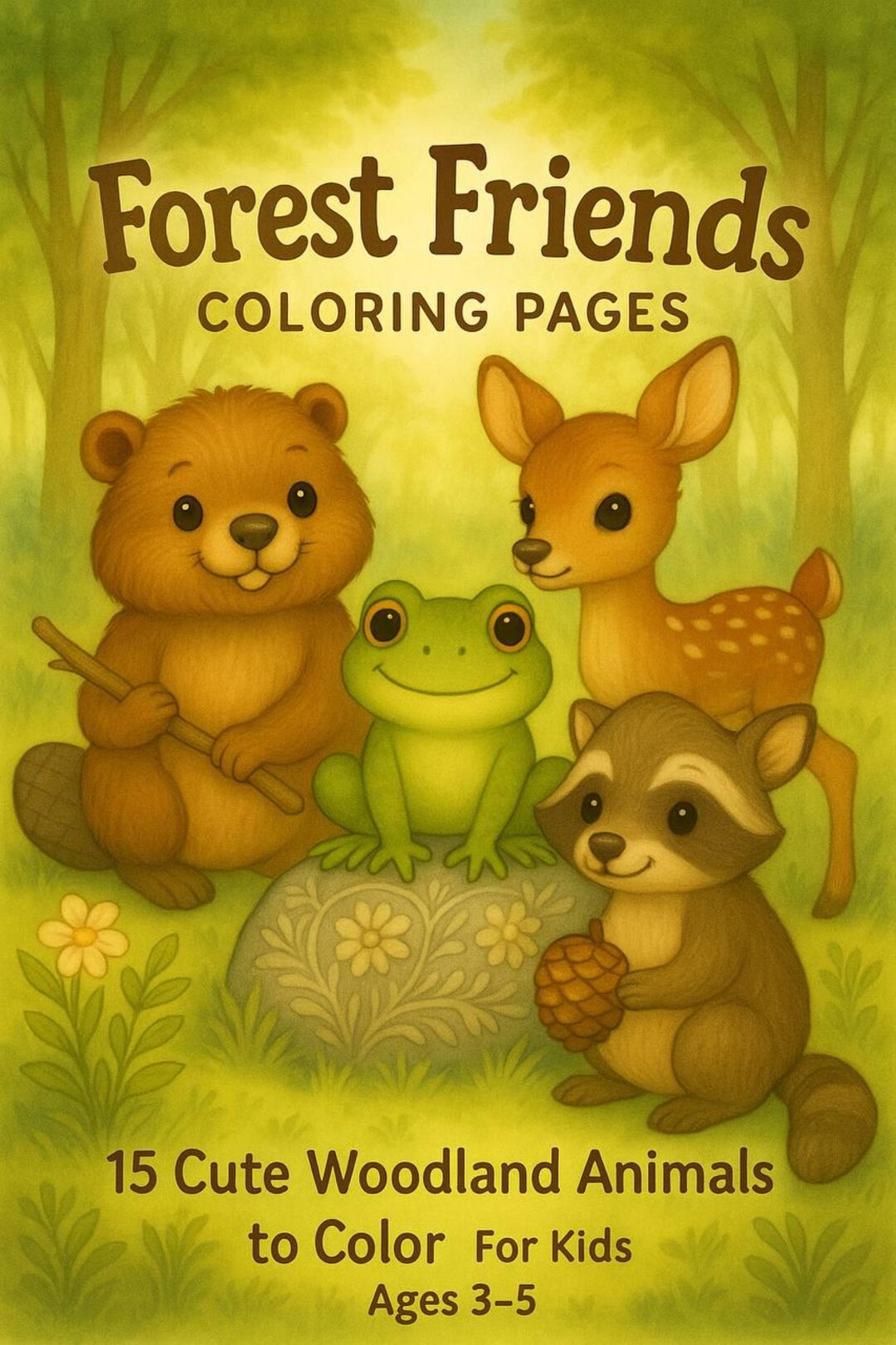 Forest Friends Coloring Pages for Kids - Etsy