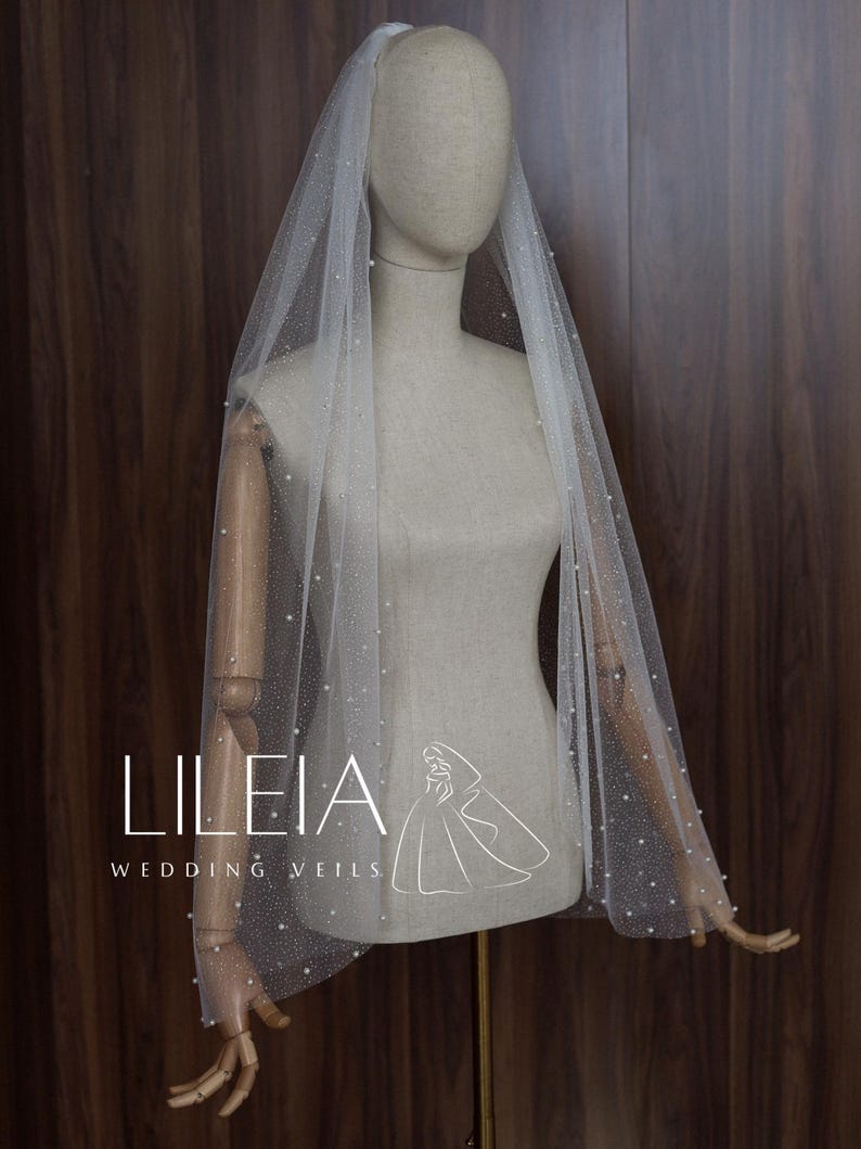 Cathedral Glitter Wedding Veil, Pearl Embellished Lace Bridal Veil ...