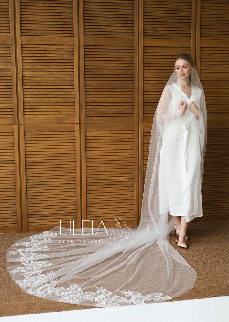 Cathedral Length Wedding Veil With Floral Embroidery – Long Bridal ...