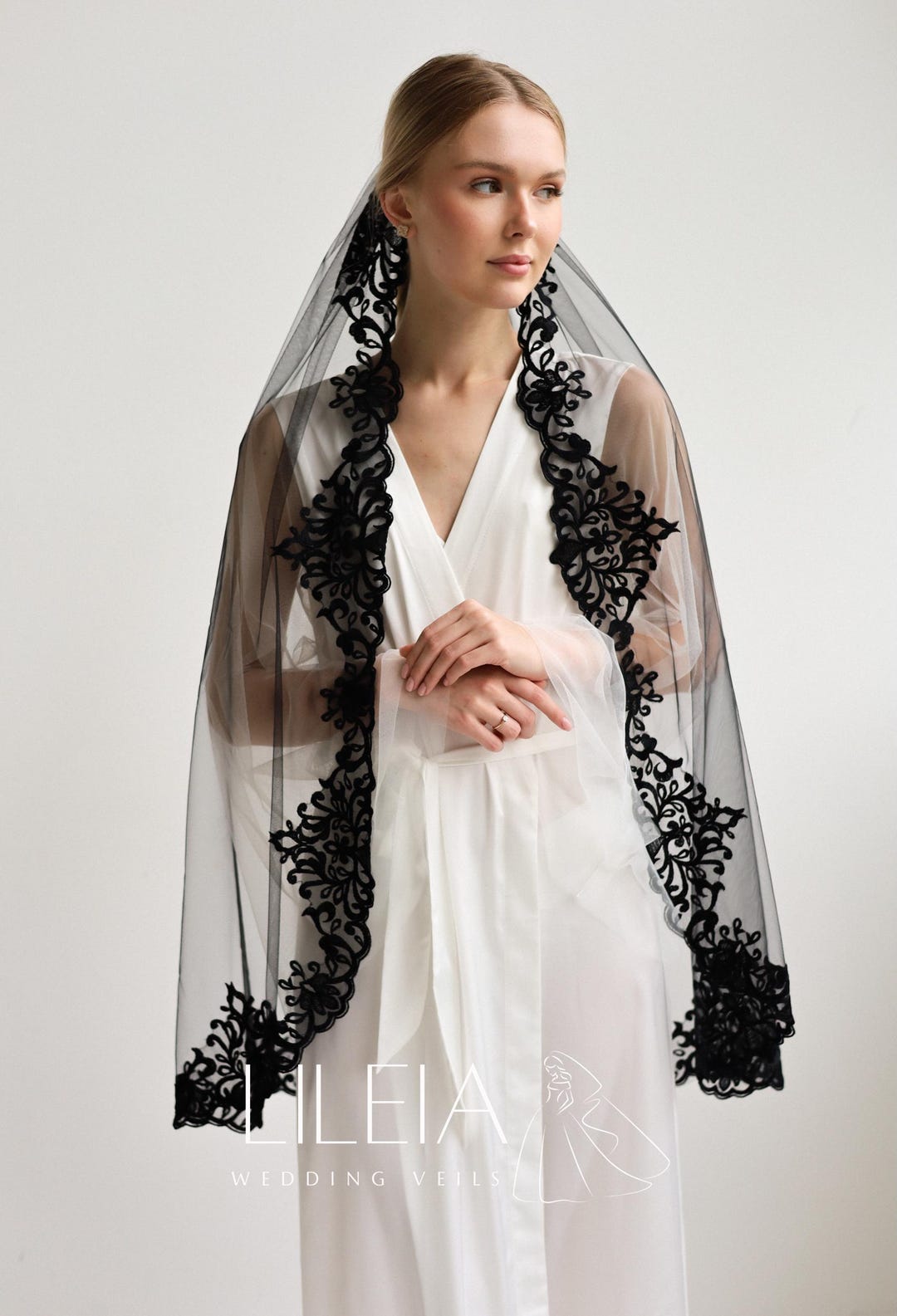 Black Lace Mantilla Veil, Spanish Wedding Veil, Black Chapel Veil for ...
