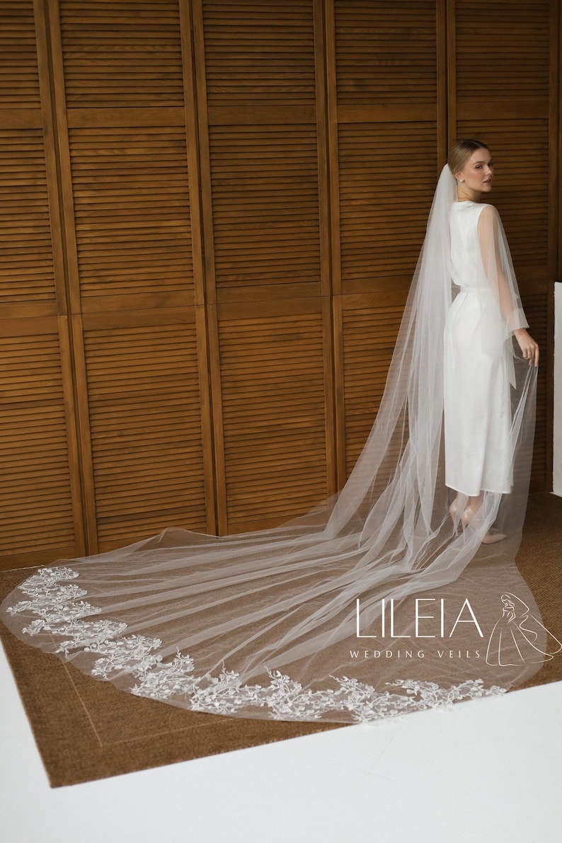 Cathedral Length Wedding Veil With Floral Embroidery – Long Bridal ...