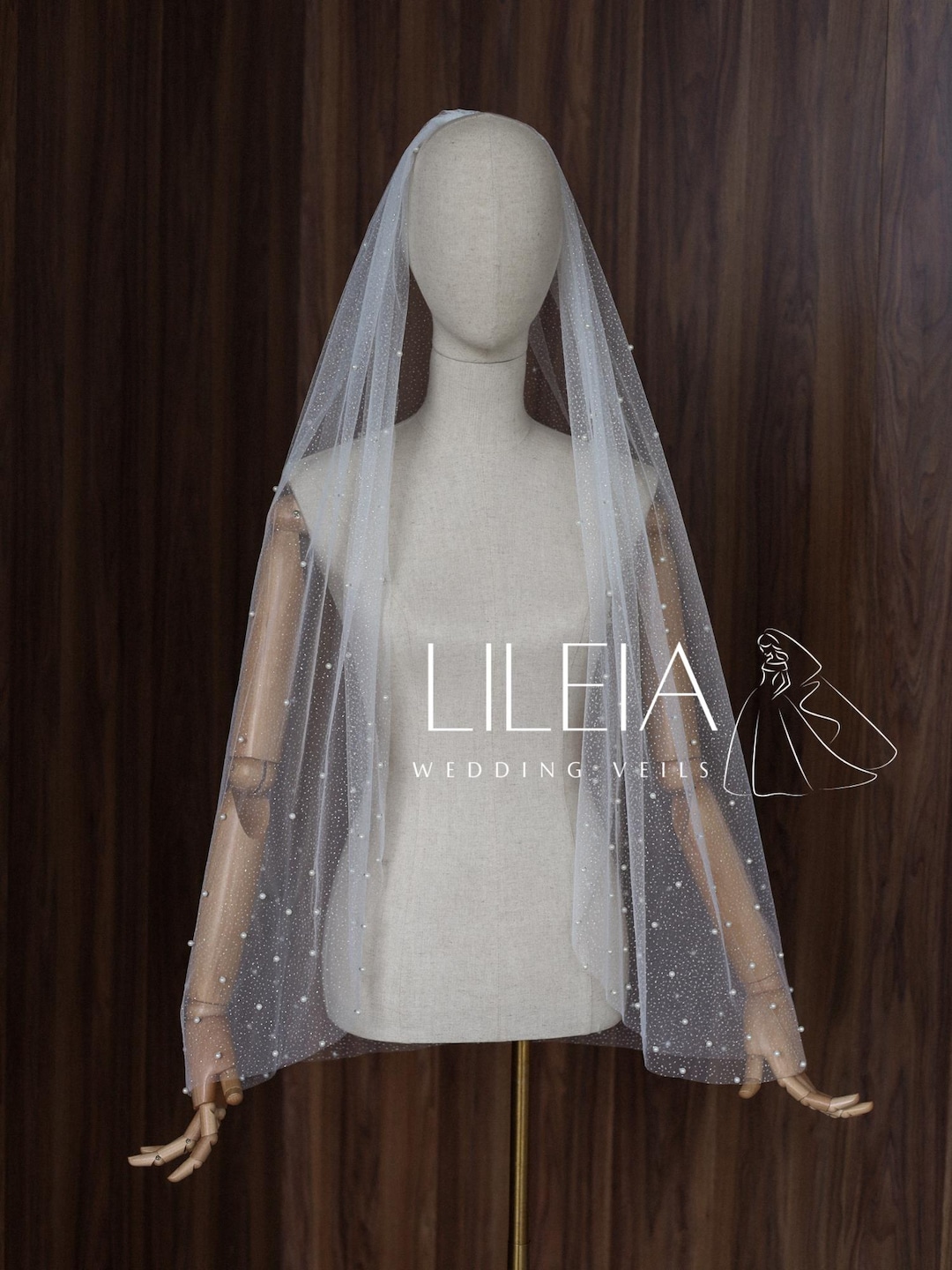 Cathedral Glitter Wedding Veil, Pearl Embellished Lace Bridal Veil ...