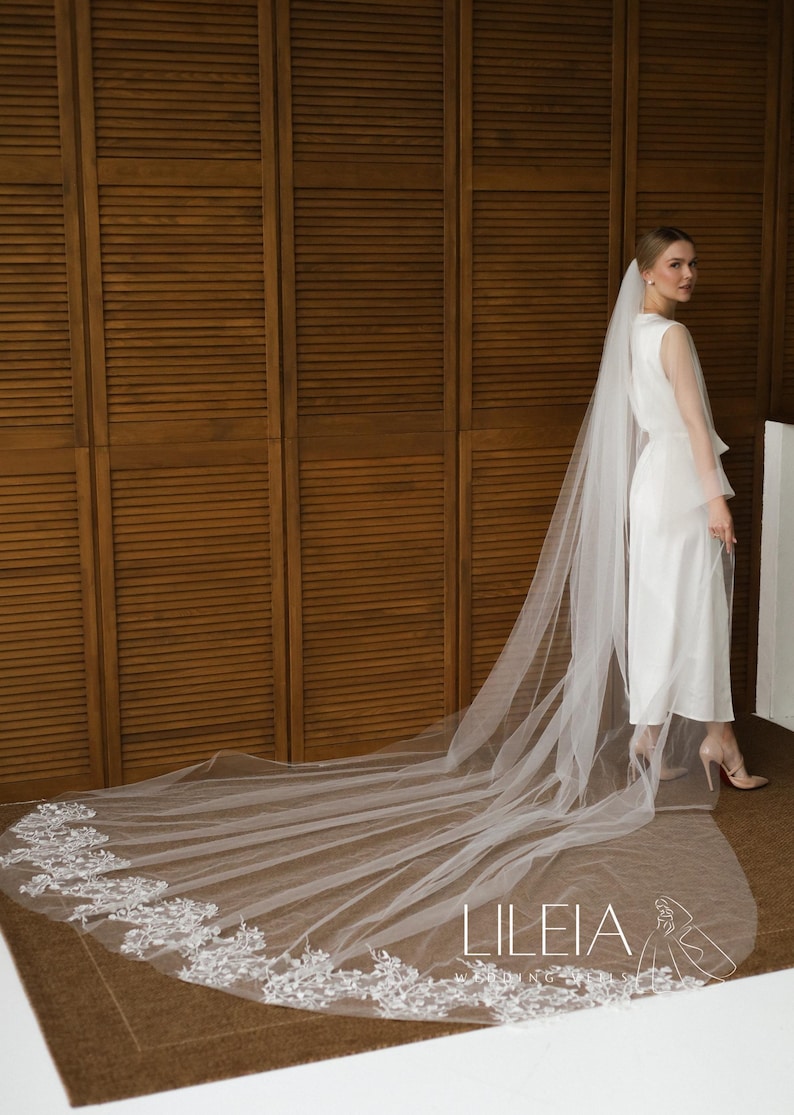Cathedral Length Wedding Veil With Floral Embroidery – Long Bridal ...