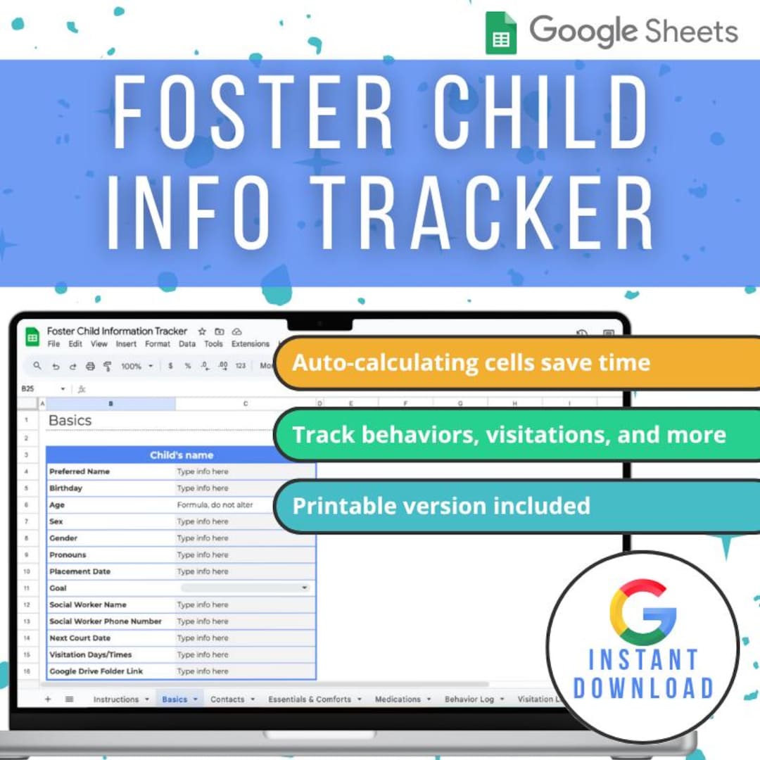 Foster Child Info Tracker | Google Sheets & Printable PDF - Etsy