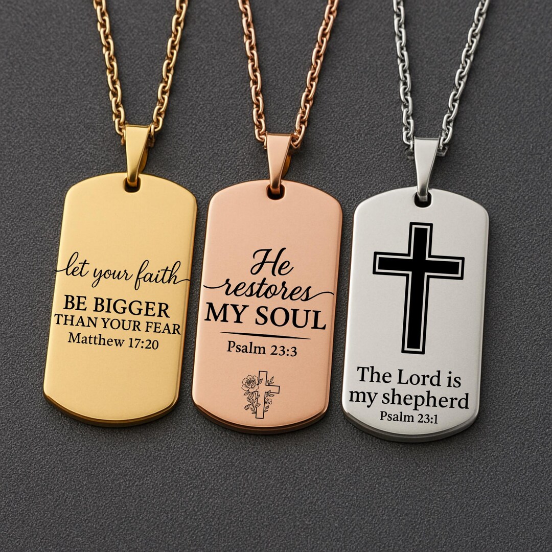 Personalized Bible Verse Dog Tag Necklace – Christian Gift in Gold ...