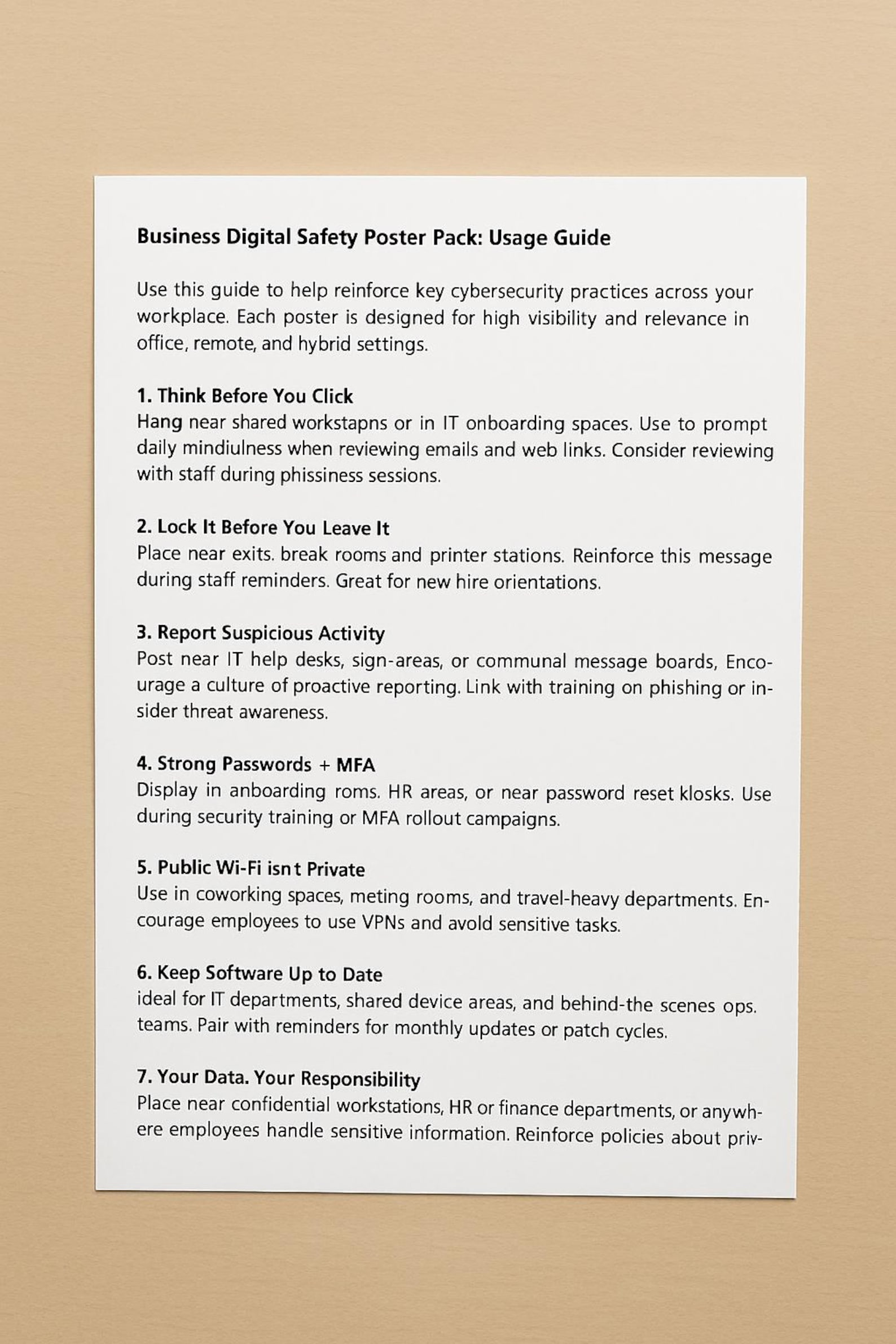 Business Digital Safety Poster Pack – 10 Printable Office Cybersecurity ...