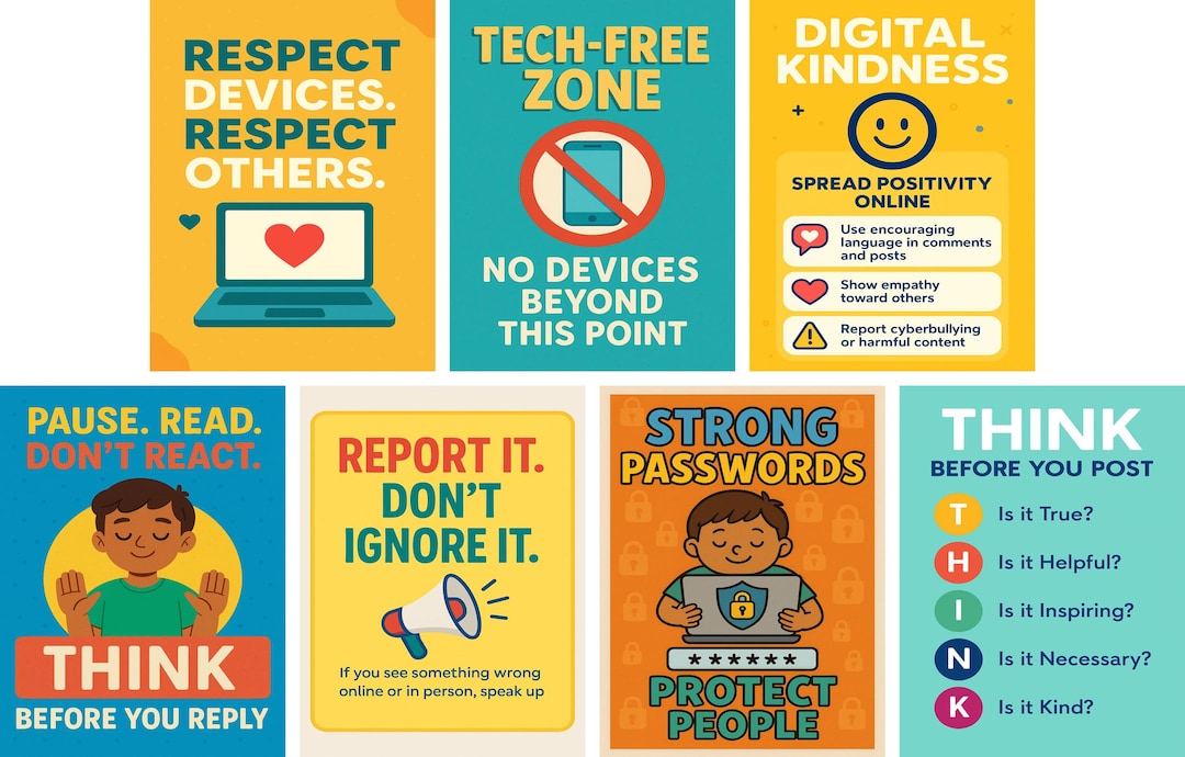 Online Safety Classroom Poster Pack – 7 Printable Tech Rules + Guide ...