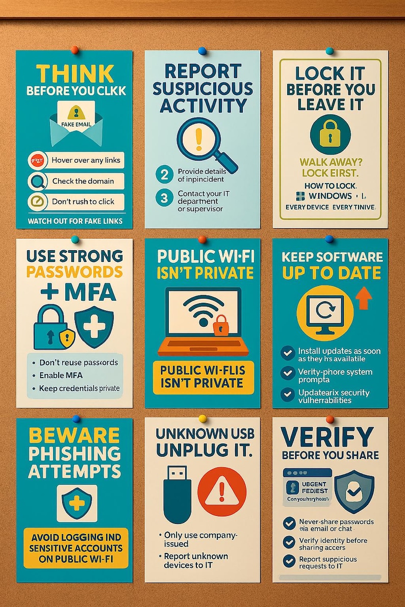 Business Digital Safety Poster Pack – 10 Printable Office Cybersecurity ...