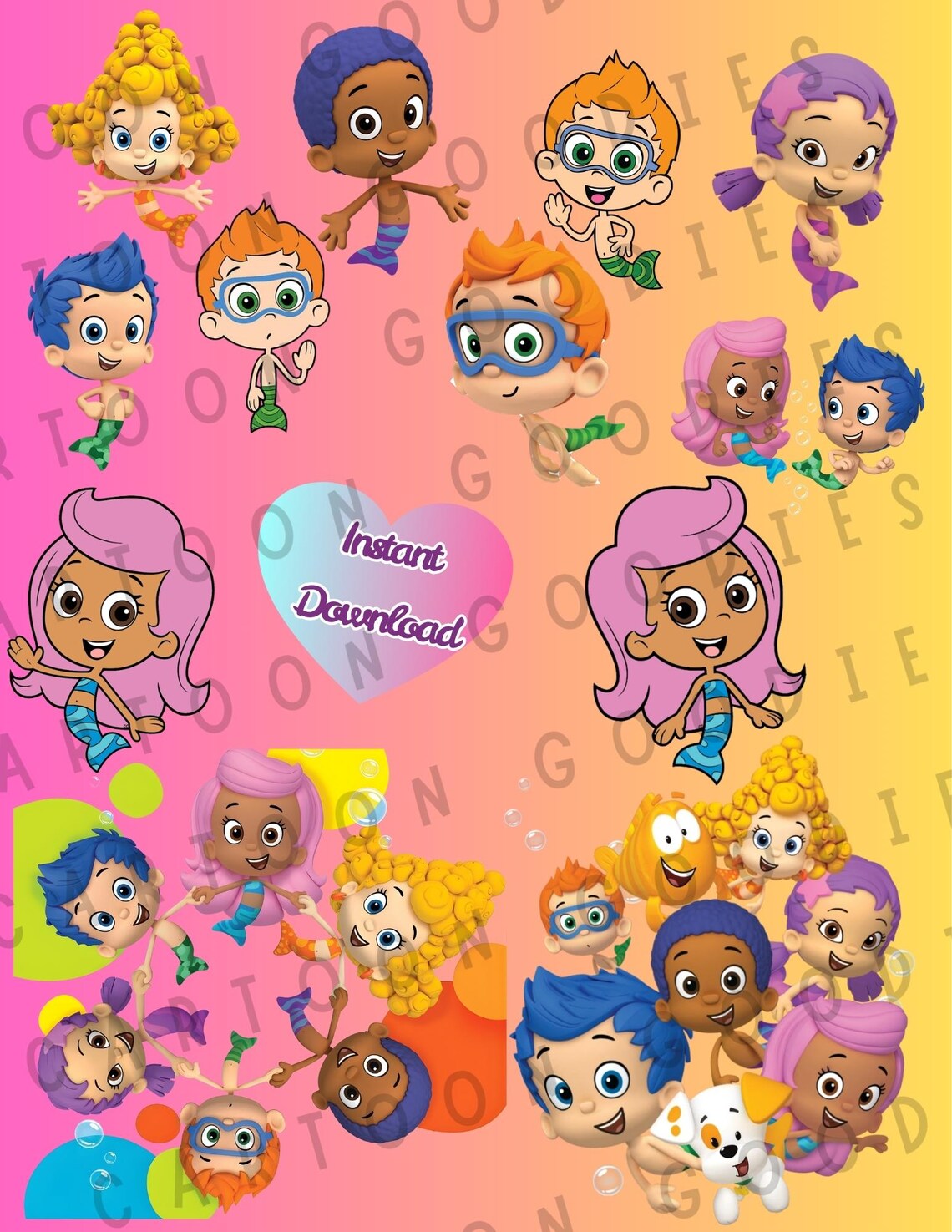 Bubble PNG JPG PDF Guppies Cartoon Digital File Bundle. Instant ...