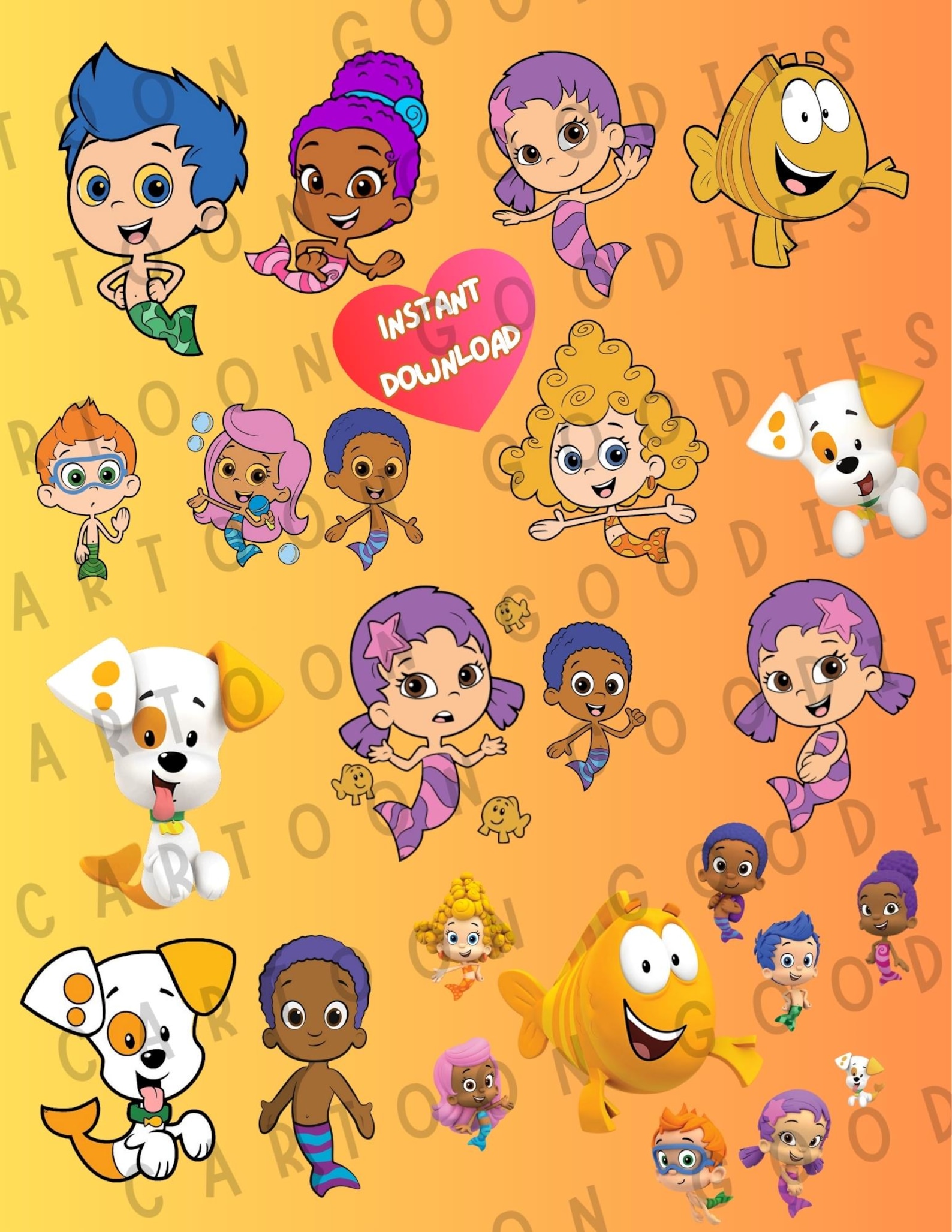 Bubble PNG JPG PDF Guppies Cartoon Digital File Bundle. Instant ...