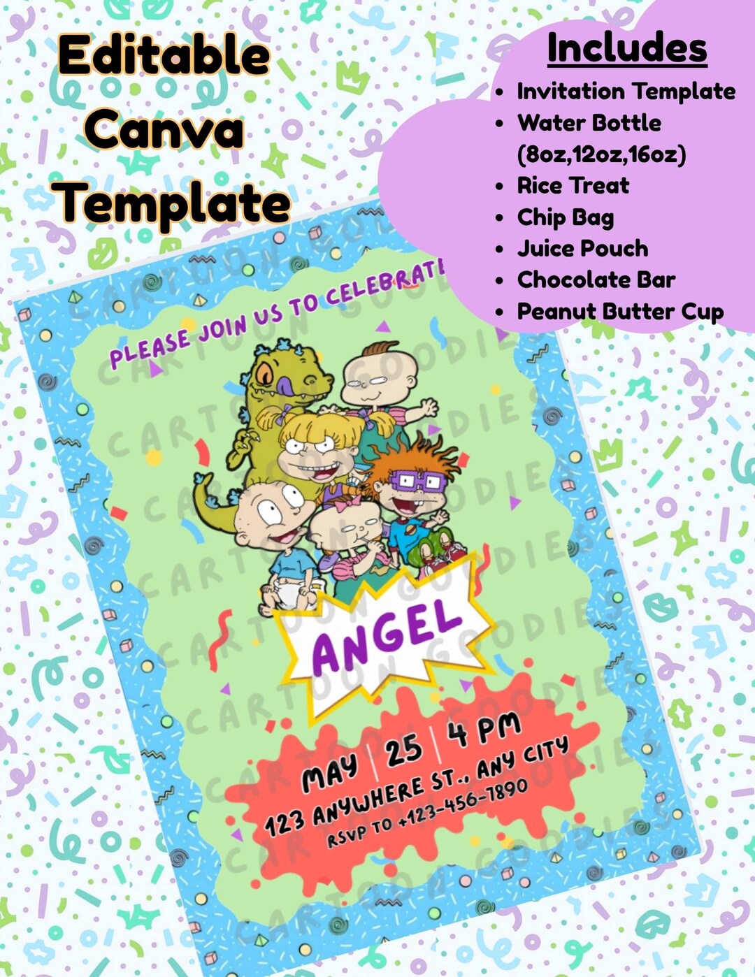Rugrats Birthday Invitation and Wrappers Template: Water Bottle, Chip ...