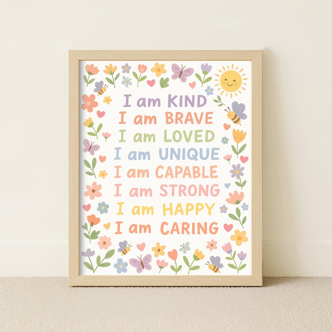 Affirmations Printable Poster for Kids, Colorful Floral '' I Am ...