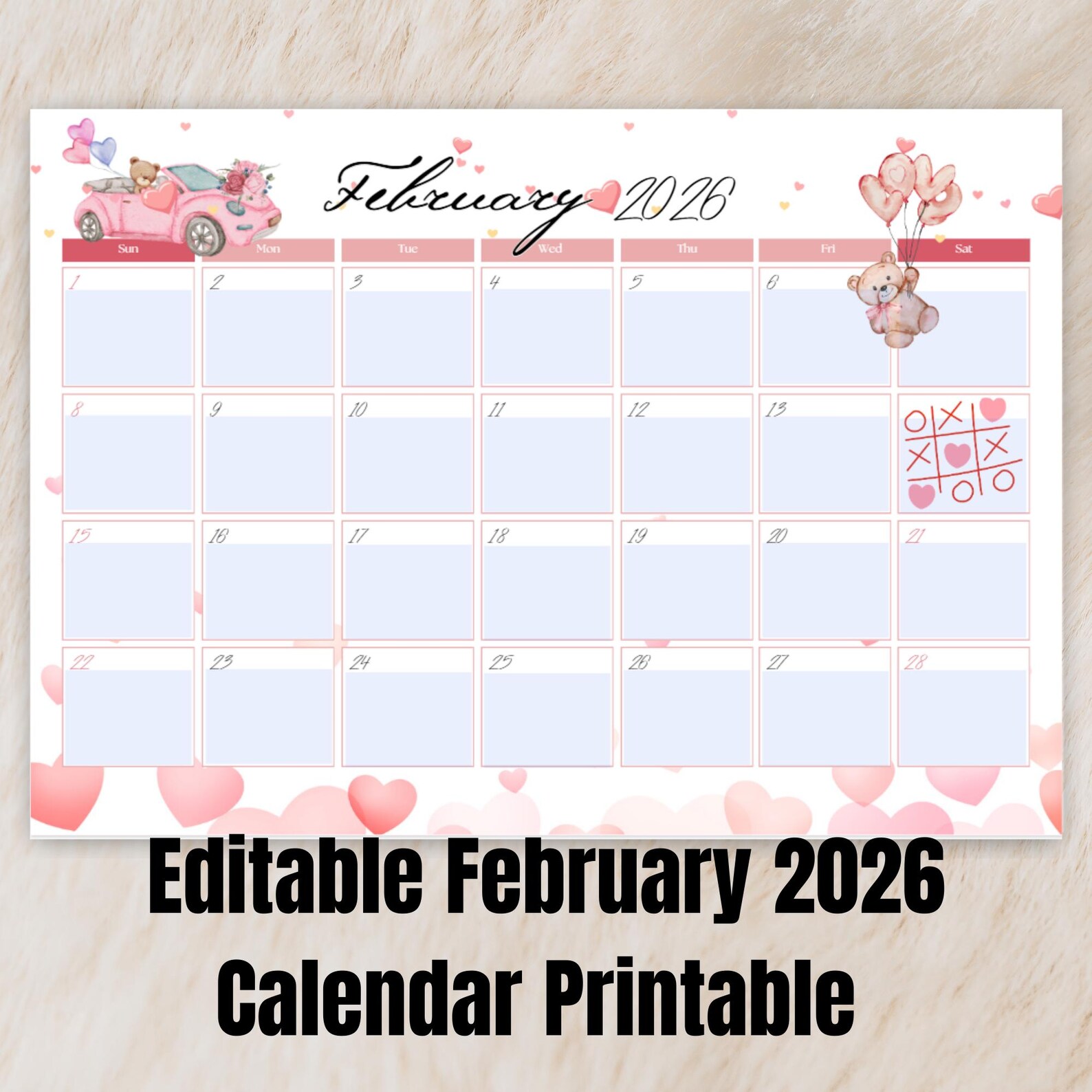 February 2026 Calendar Printable | Valentine's Day Planner (US Letter ...