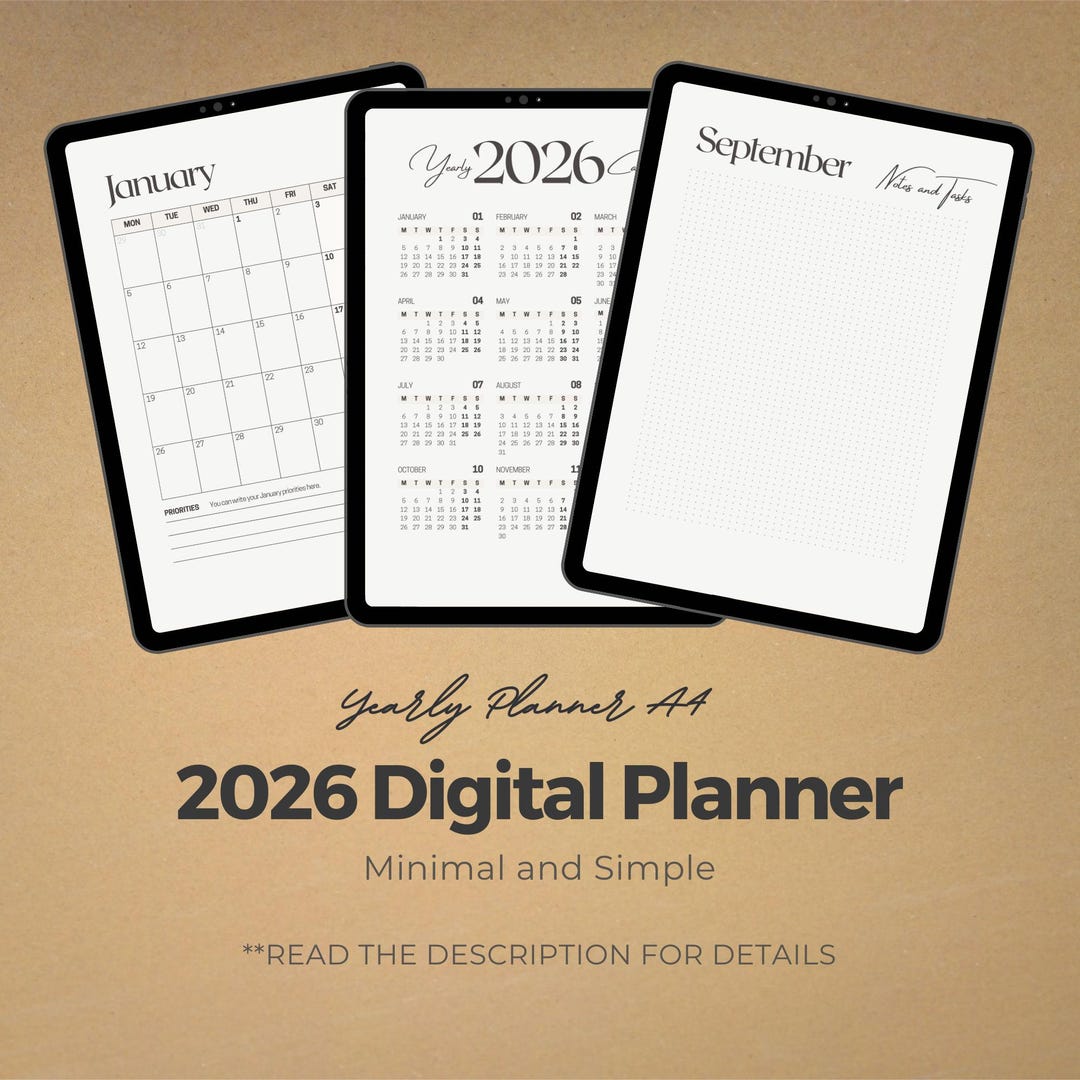 2026 Calendar Annual With Week Planner PDF - Etsy