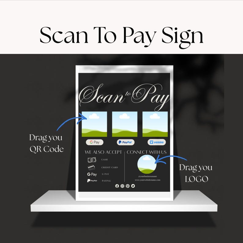 Scan to Pay Sign Template, QR Code Payment, Editable Canva, Venmo Zelle ...