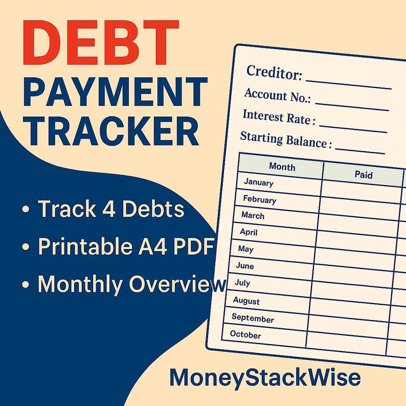 Debt Payment Tracker | Printable A4 PDF | Track 4 Debts | Monthly ...