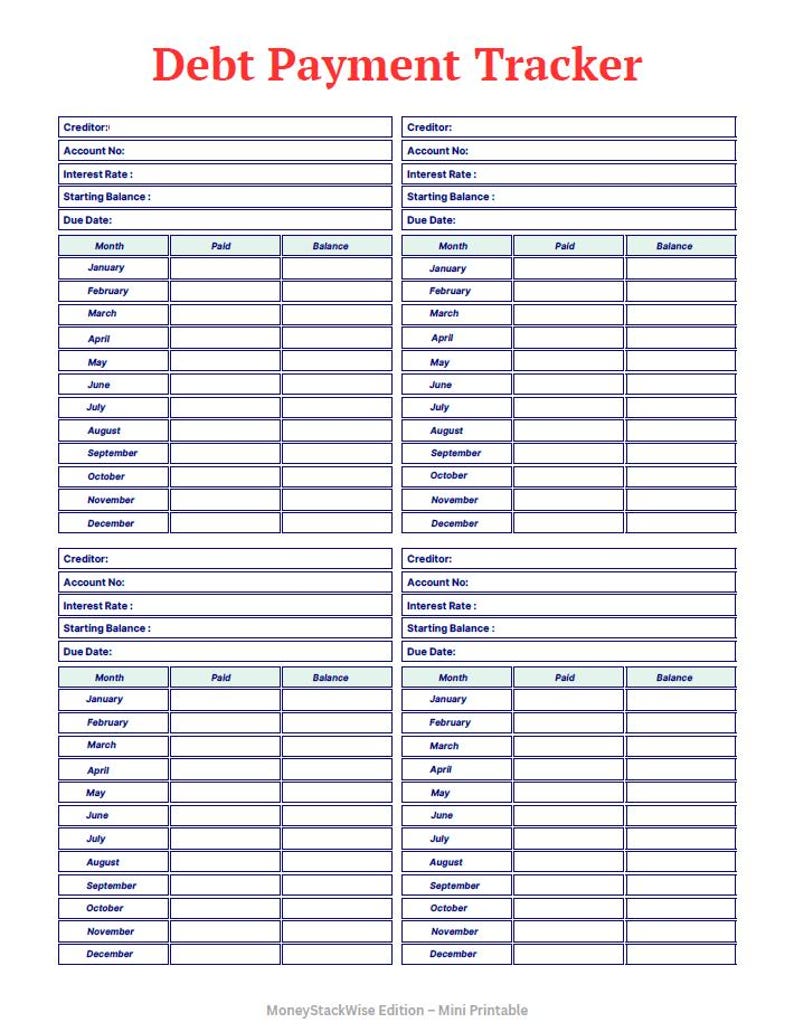Debt Payment Tracker | Printable A4 PDF | Track 4 Debts | Monthly ...