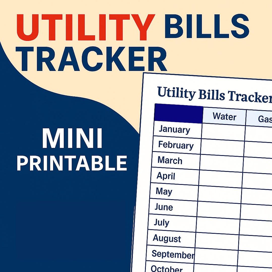 Utility Bills Tracker | A4 Printable PDF | One-page Electric, Water ...