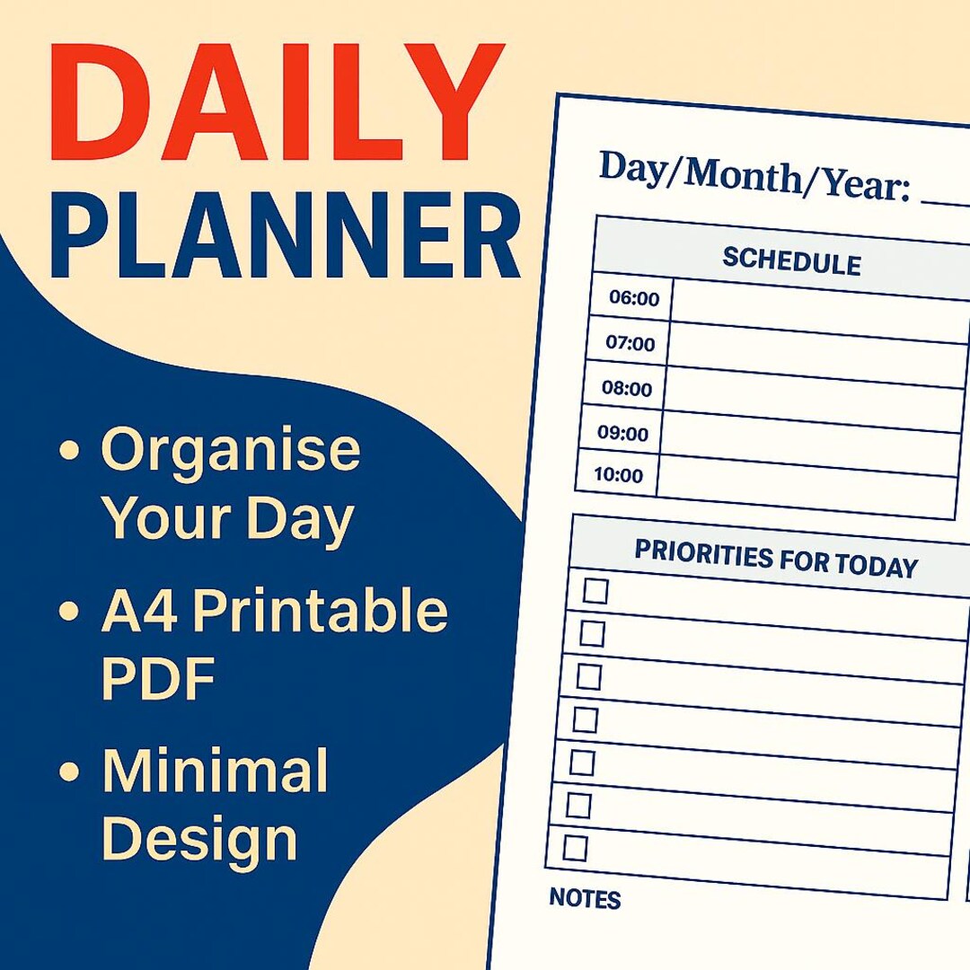 Daily Planner Printable A4 | Hourly Schedule + To-do List + Priorities ...
