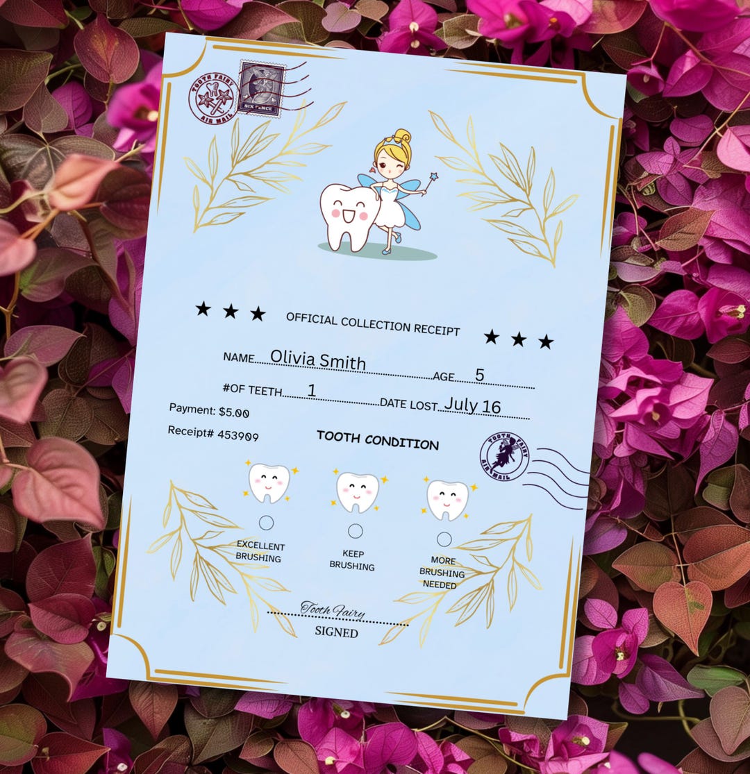 Printable Tooth Fairy Letter and Receipt, Lost Tooth Note (digital ...