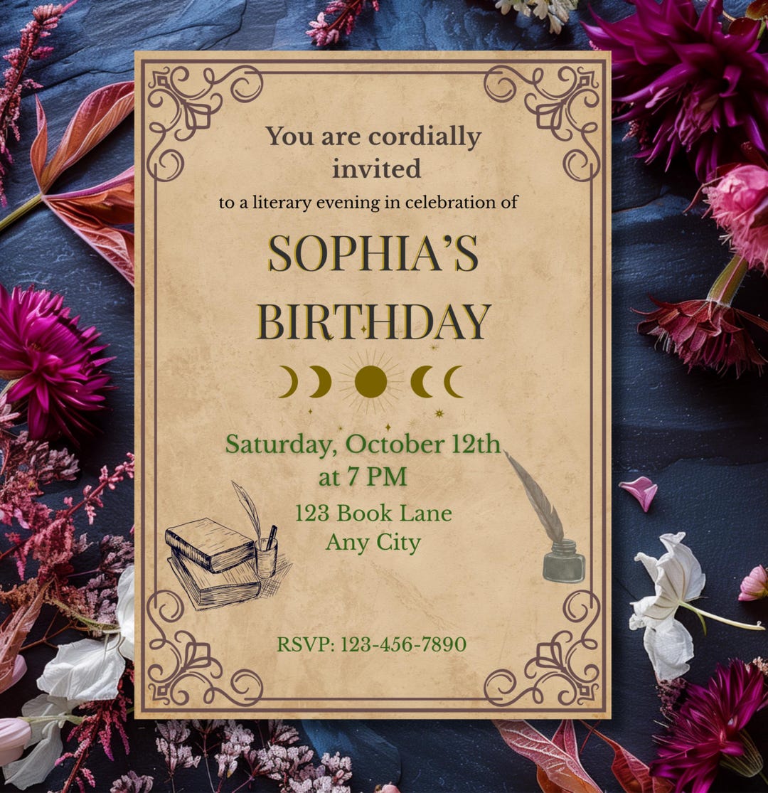 Dark Academia Birthday Invitation: Vintage Gothic Literary Party ...