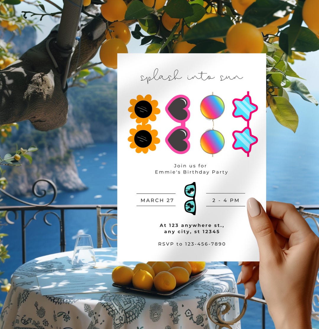 Splash Into Sun Birthday Invitation | Kids Summer Party Invite ...