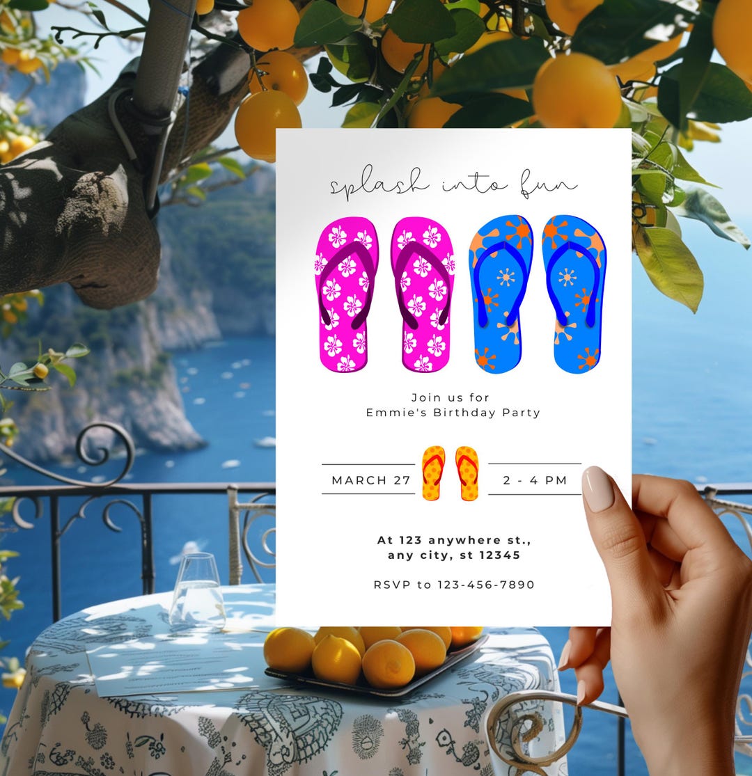 Editable Splash Into Fun Birthday Invitation | Flip Flop Party Invite ...
