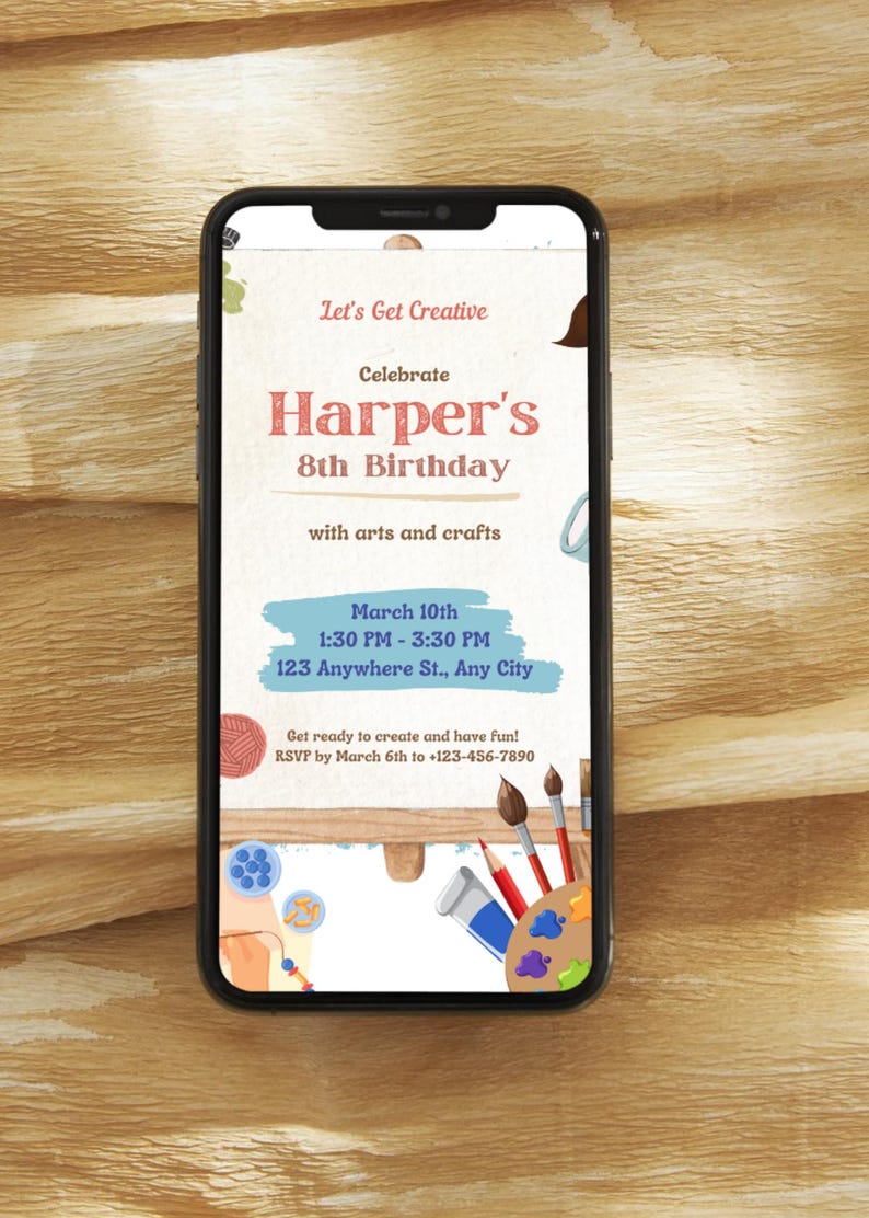 Editable Arts and Crafts Birthday Party Invitation- Send Digitally or ...