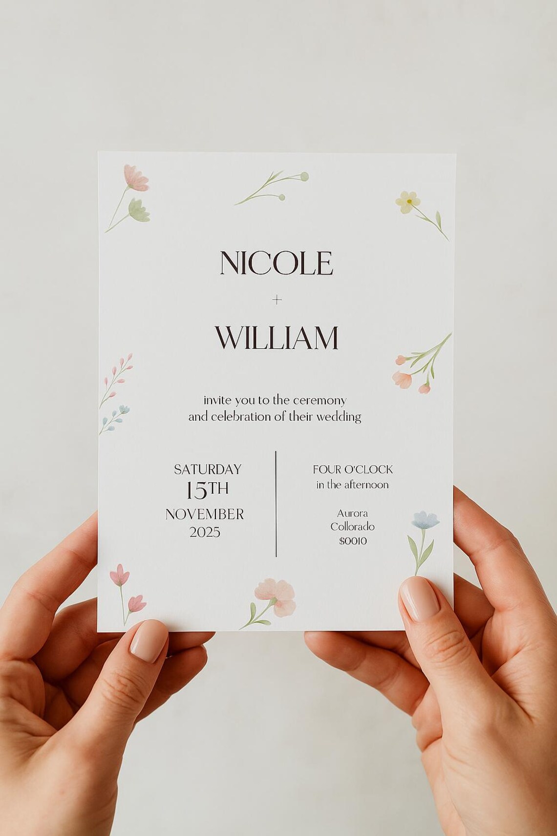 Elegant Pastel Flower Wedding Invitation Editable Romantic Simple - Etsy