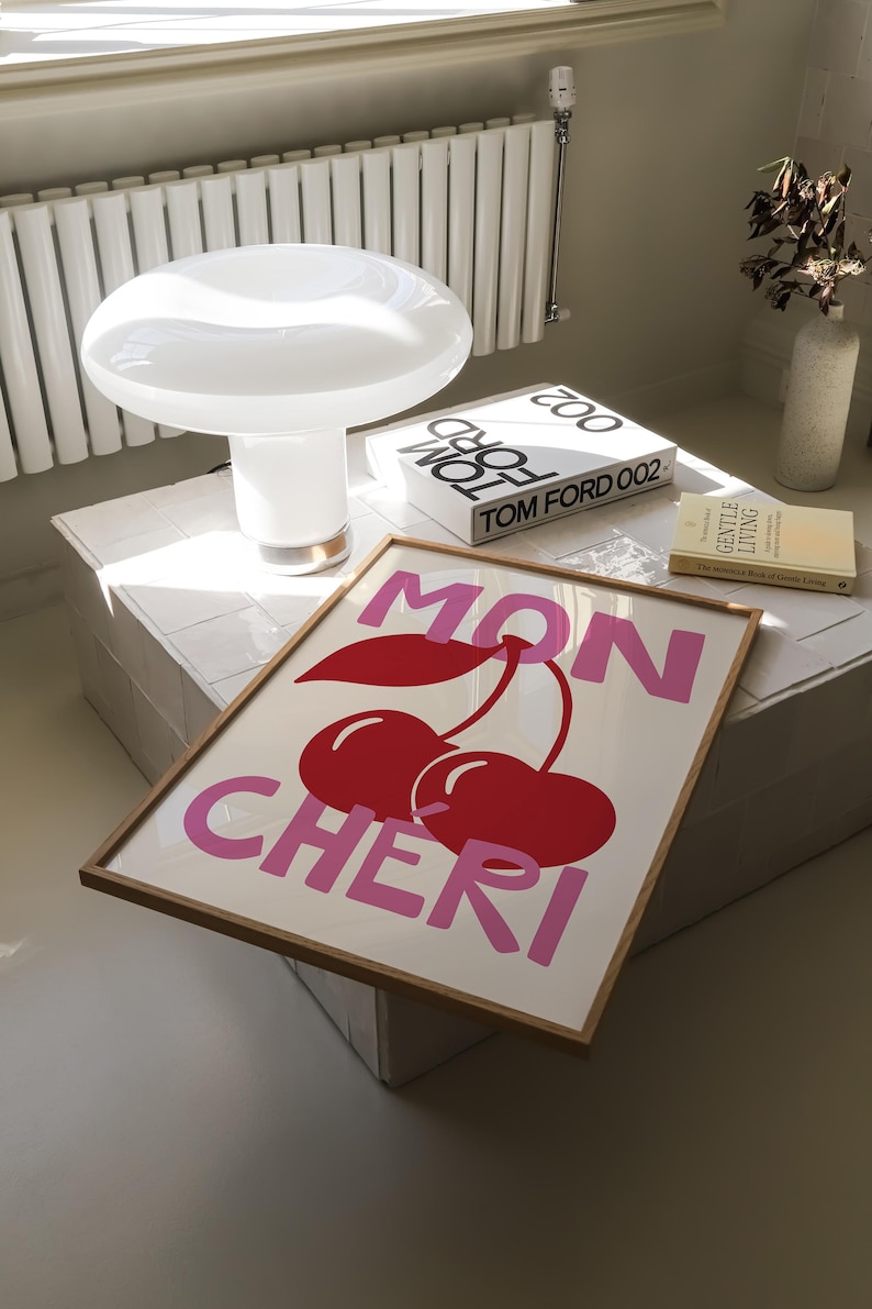Mon Cheri Cherry Print: French Quote, Retro Coquette Wall Art - Etsy