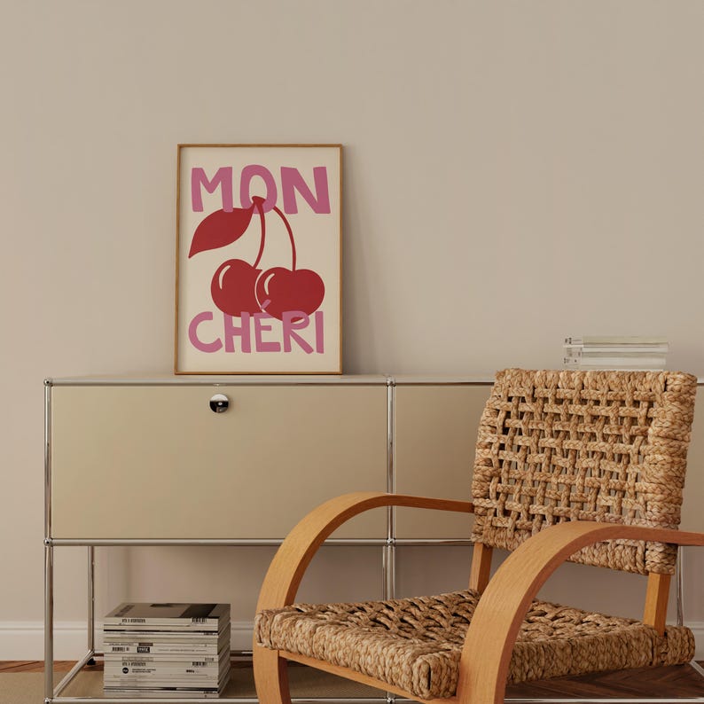 Mon Cheri Cherry Print: French Quote, Retro Coquette Wall Art - Etsy