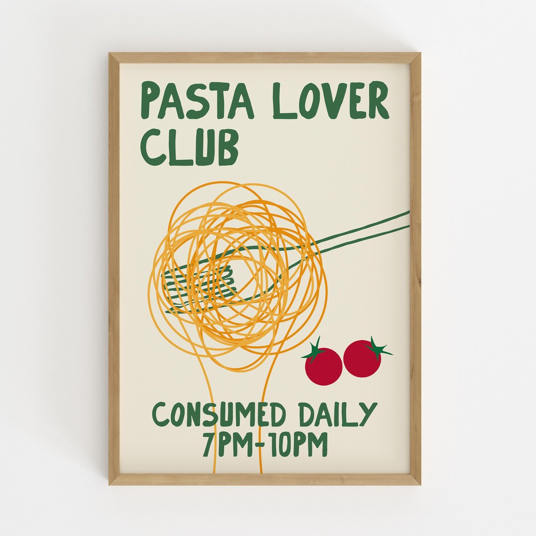 Spaghetti Lover Print: Hand-drawn Pasta Kitchen Wall Art (digital ...