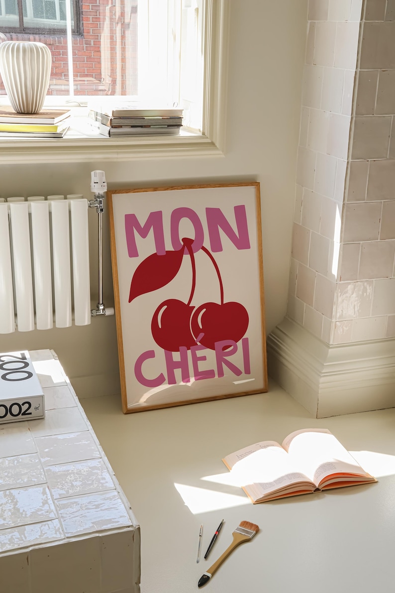 Mon Cheri Cherry Print: French Quote, Retro Coquette Wall Art - Etsy