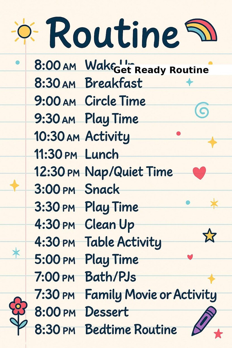 Daily Routine Chart for Kids | Home & Daycare Visual Schedule ...
